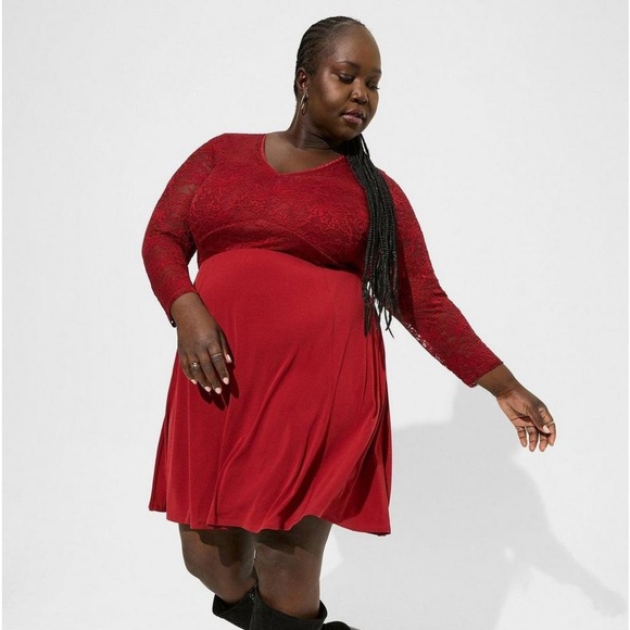 torrid | Dresses | Torrid At The Knee Studio Knit Lace Sleeve Fit N ...